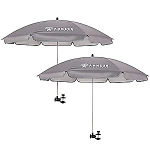 AMMSUN 2 PCS Chair Umbrella with Clamp 43 inches UPF 50+, Portable Clamp on Patio Chair, Beach Chair, Stroller, Sport chair, Wheelchair and Wagon, Grey, 2 PACK