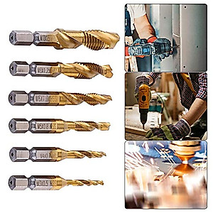 6pcs Tap Drill Bits Set, HSS M3-M10 Coated Combination 1/4" Hex Shank Screw Thread Metric Tap Drill
