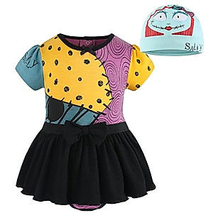 Disney Nightmare Before Christmas Sally Girls’ Bodysuit Dress and Cap Set for Newborn and Infant - Multicolor