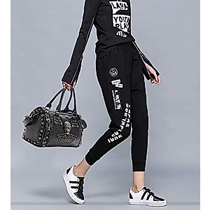 Women Skull Fashion Rivet Handbag Purse Gothic Punk Tote with Shoulder Strap Satchel Crossbody Bag Large Capacity Black (Skull-Studded)