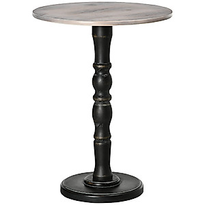 HOMCOM Pedestal Side Table, Round End Table with Wooden Leg, Retro Accent Table for Small Spaces, Living Room, Bedroom, Light Gray
