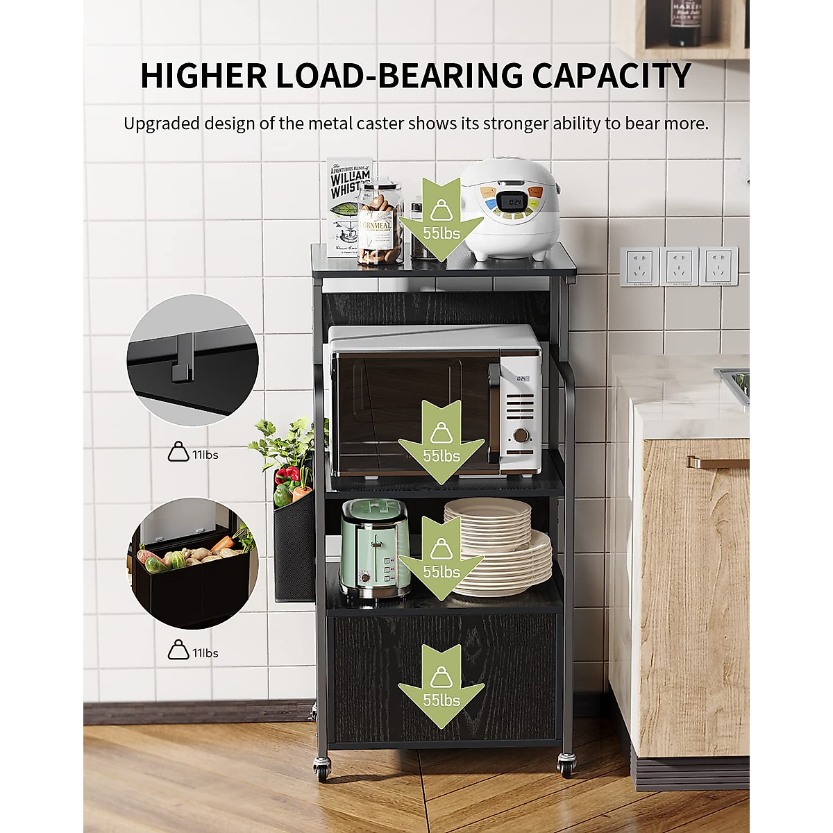 Gizoon 42'' Home Office Printer Stand with Storage Drawer, 3 Tier Large Tall Printer Shelf Cart W/Lockabel Rolling Wheels, Versatile - Black