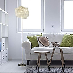 LIGHTACCENTS Feather Floor Lamp with White Shade - Standing Lamp for Living Room - Floor Lamp for Bedroom - Glam Floor Lamp - Chic Feather Shade Polished Chrome Metal Finish