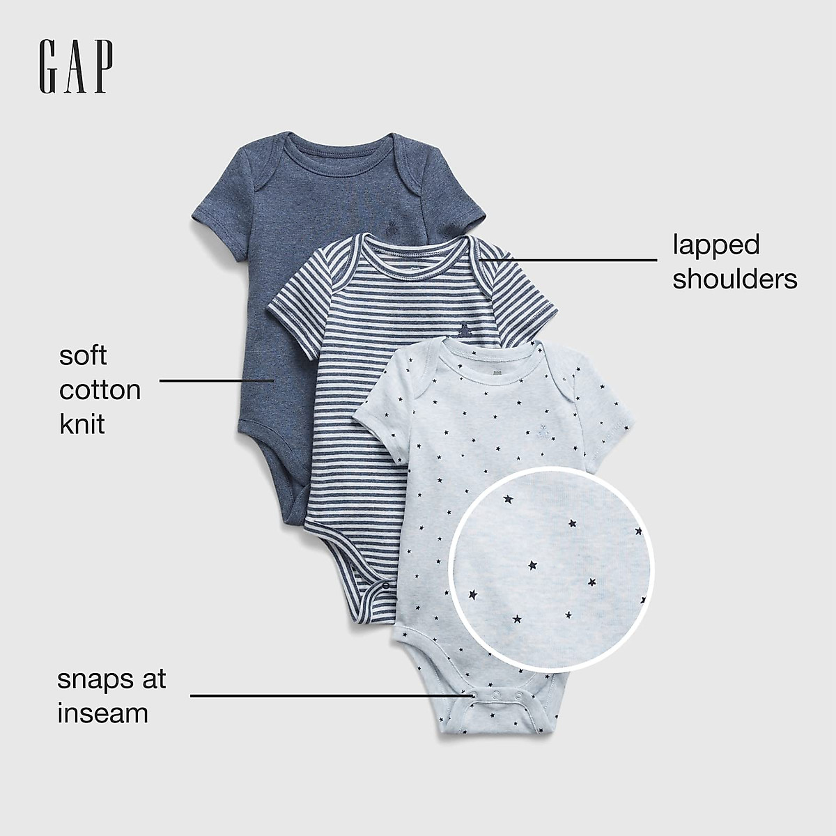 GAP unisex baby First Favourite Short Sleeve Bodysuits, Blue Star 816, 6-12M US
