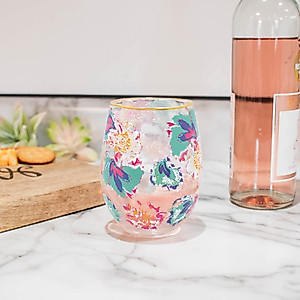 Mary Square 29284 Pink Peony Sorbet 8 ounce Glass Stemless Wine Tumbler Drinking Glass for Wine and Spirits