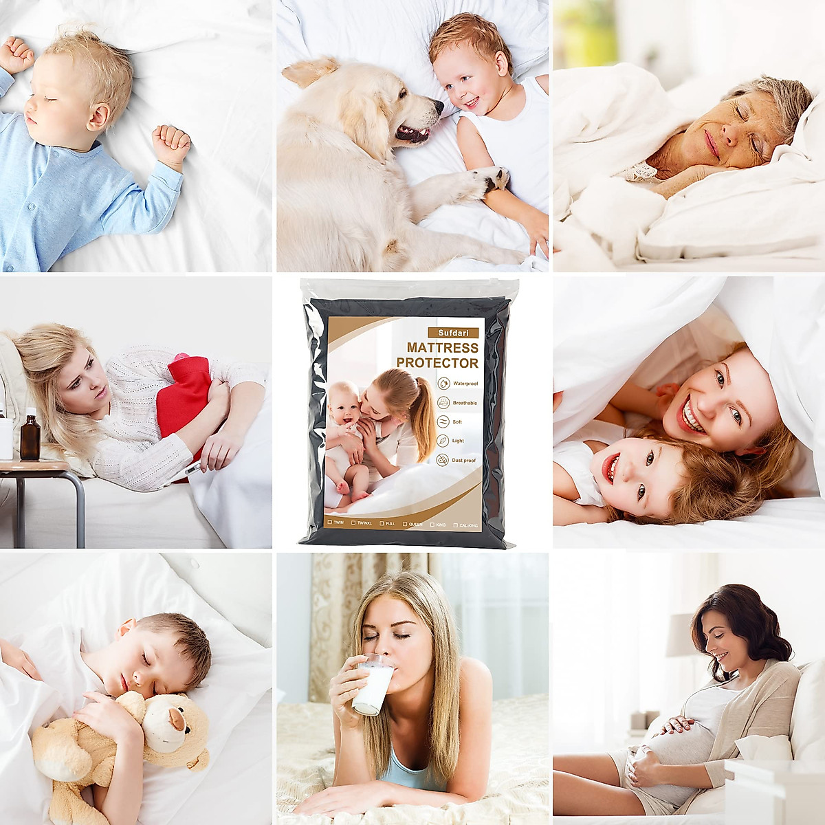 Sufdari Twin Mattress Protector Waterproof,Mattress Cover Twin Size for Bed,18" Deep Pocket Fitted Sheet Style Mattress Protector with Elastic Rubber Band-Black,Twin