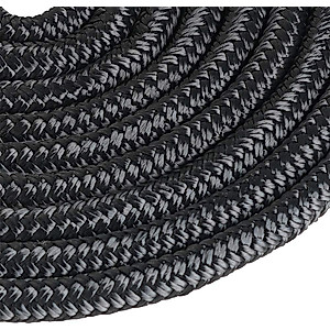 Young Marine Double Braided Nylon Dock Lines Rope，3/8 Inch x 15FT Dock Line with 12 Inch Eyelet for Mooring Boats, Black，4 Pack