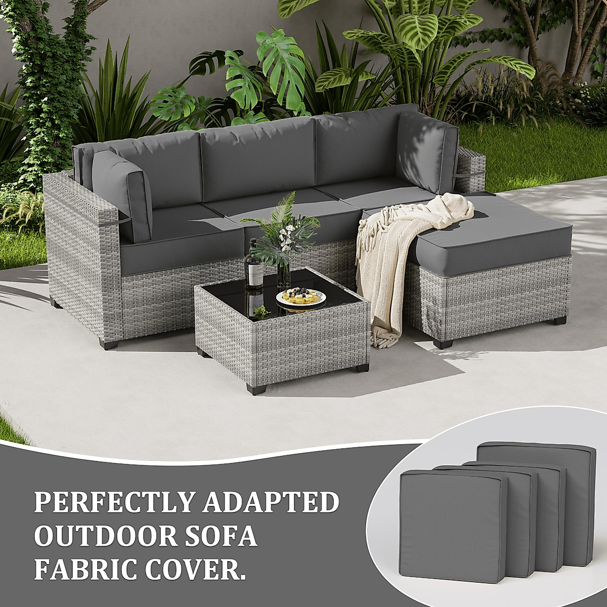 Kimunuk 9 Pcs Outdoor Patio Cushions Covers Replacement Waterproof with Zipper for 5 Pcs Patio Furniture Set, Covers Only