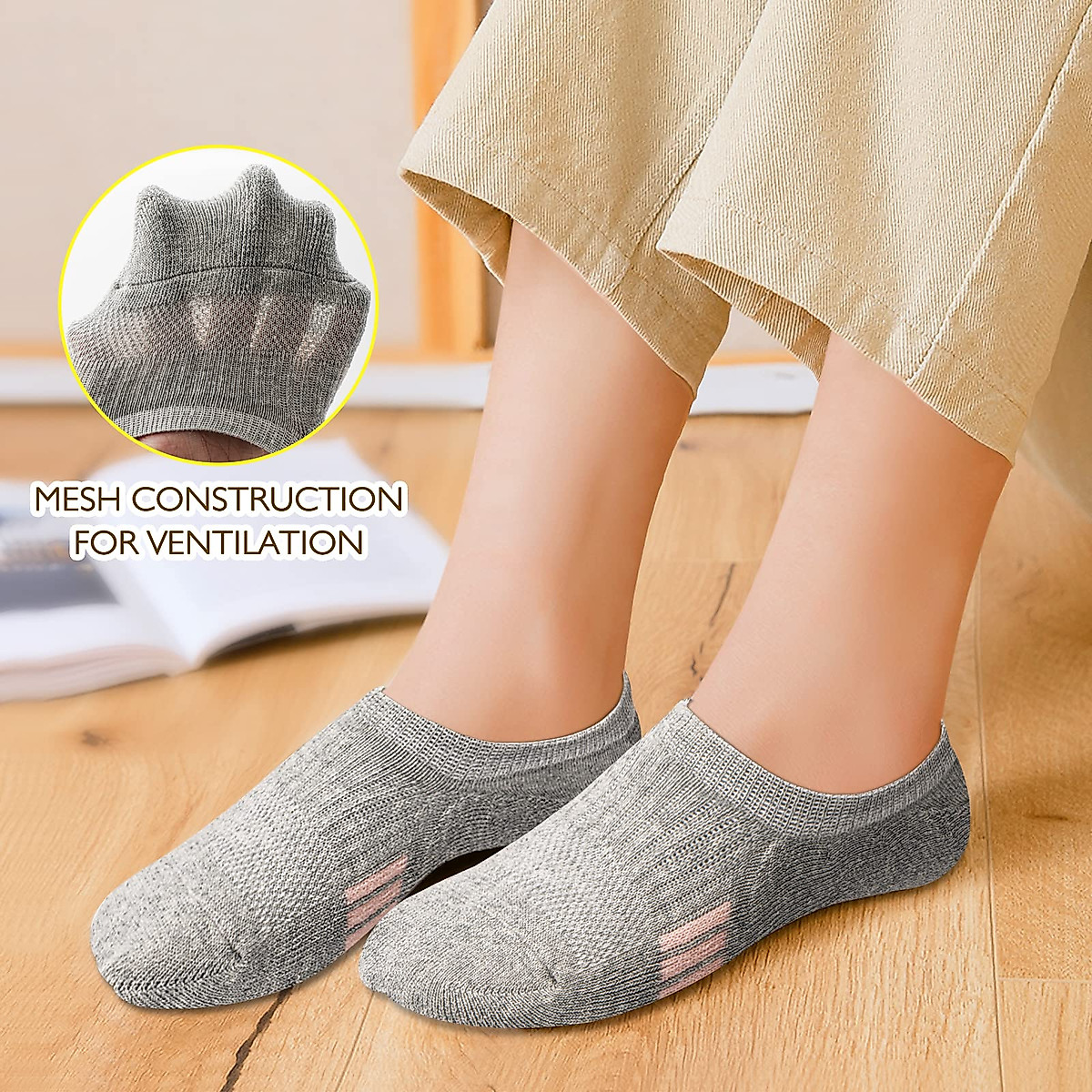 Amutost No Show Socks Womens Athletic Cushion Ankle Footies Low Cut 5-6 Pairs