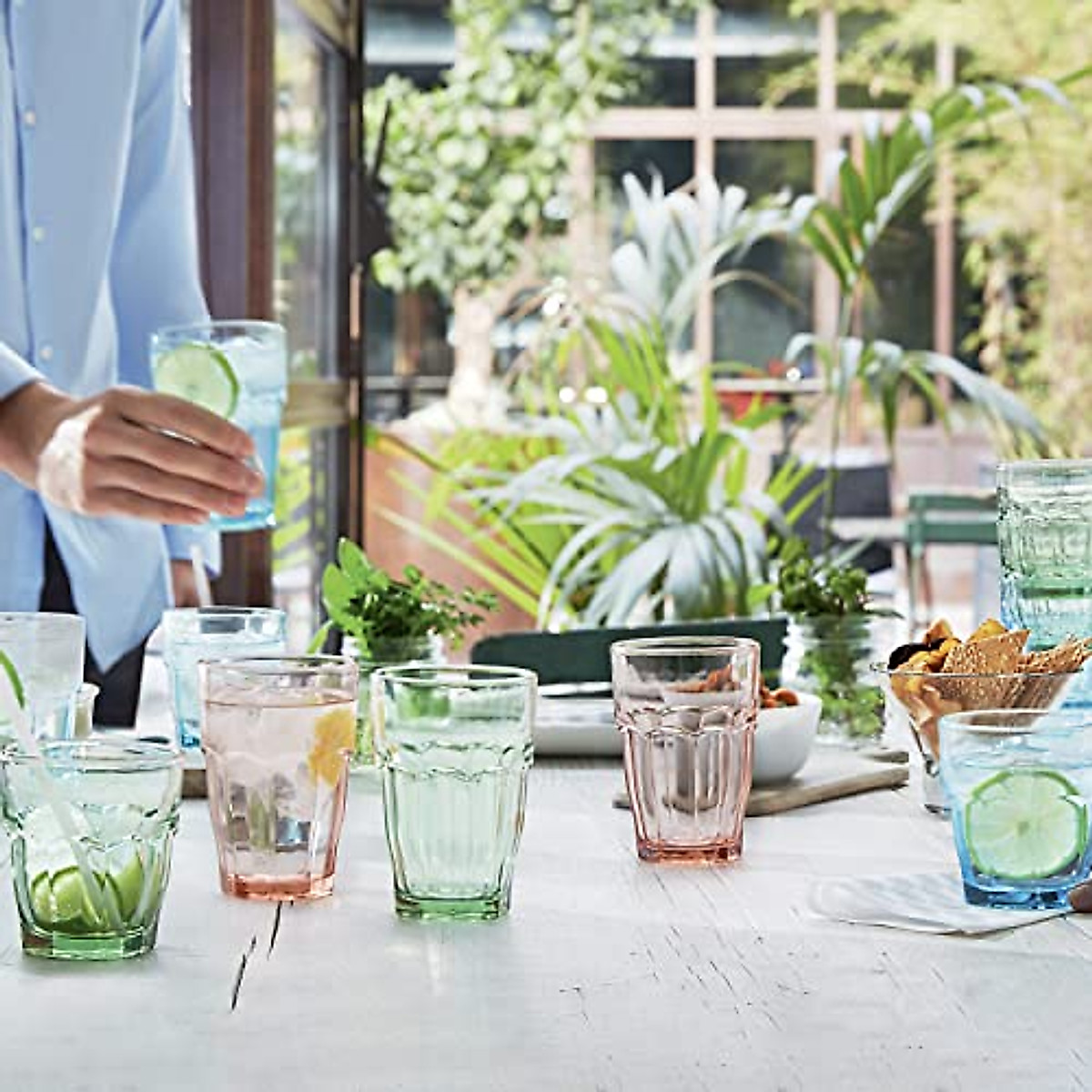 Bormioli Rocco Rock Bar Lounge 12.5 oz. Stackable Long Drink Beverage Glass for Cocktails, Cold Drinks, Soda, or Water, Set of 6, Ice Blue