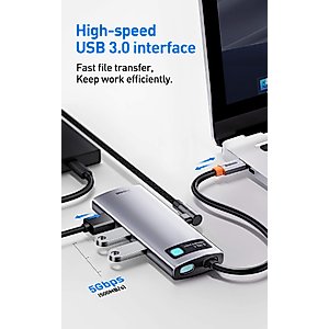 Baseus 6-in-1 USB C Hub, Type C Hub to 4K/30Hz HDMI Adapter with 100W Power Delivery