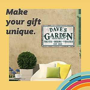 Personalized Vintage Distressed Look Fruit, Herbs and Veggie Garden Metal Room Sign (8x12 Inches)