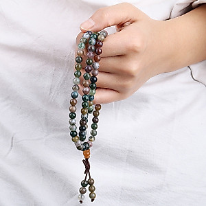 SUNYIK Indian Agate 108 Tibetan Buddhist Mala Bracelet Stone Beaded Prayer Bead