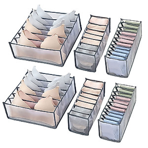 GWSNIO 6 Pcs Underwear Drawer Organizer, Foldable Underwear Storage Divider Boxes 6/7/11 Cell Closet Clothing Organizers for Bras Panties Ties Socks Scarves Clothes