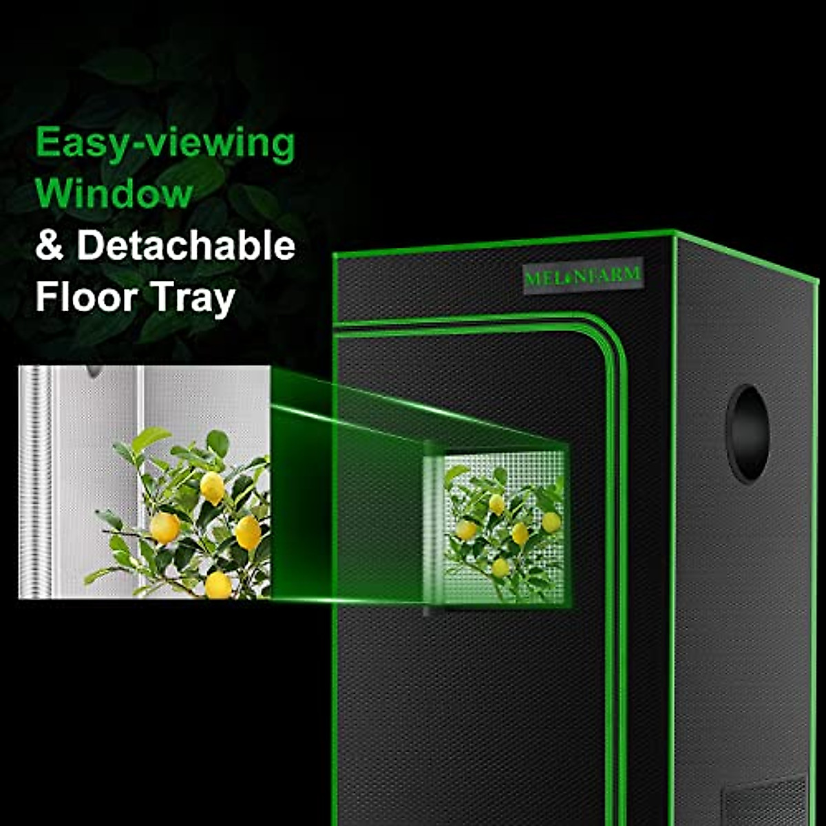 MELONFARM 2x2 Grow Tent 24"x24"x48''Reflective 600D Mylar Hydroponic with Observation Window, Floor Tray and Tool Bag for Indoor Plant Growing