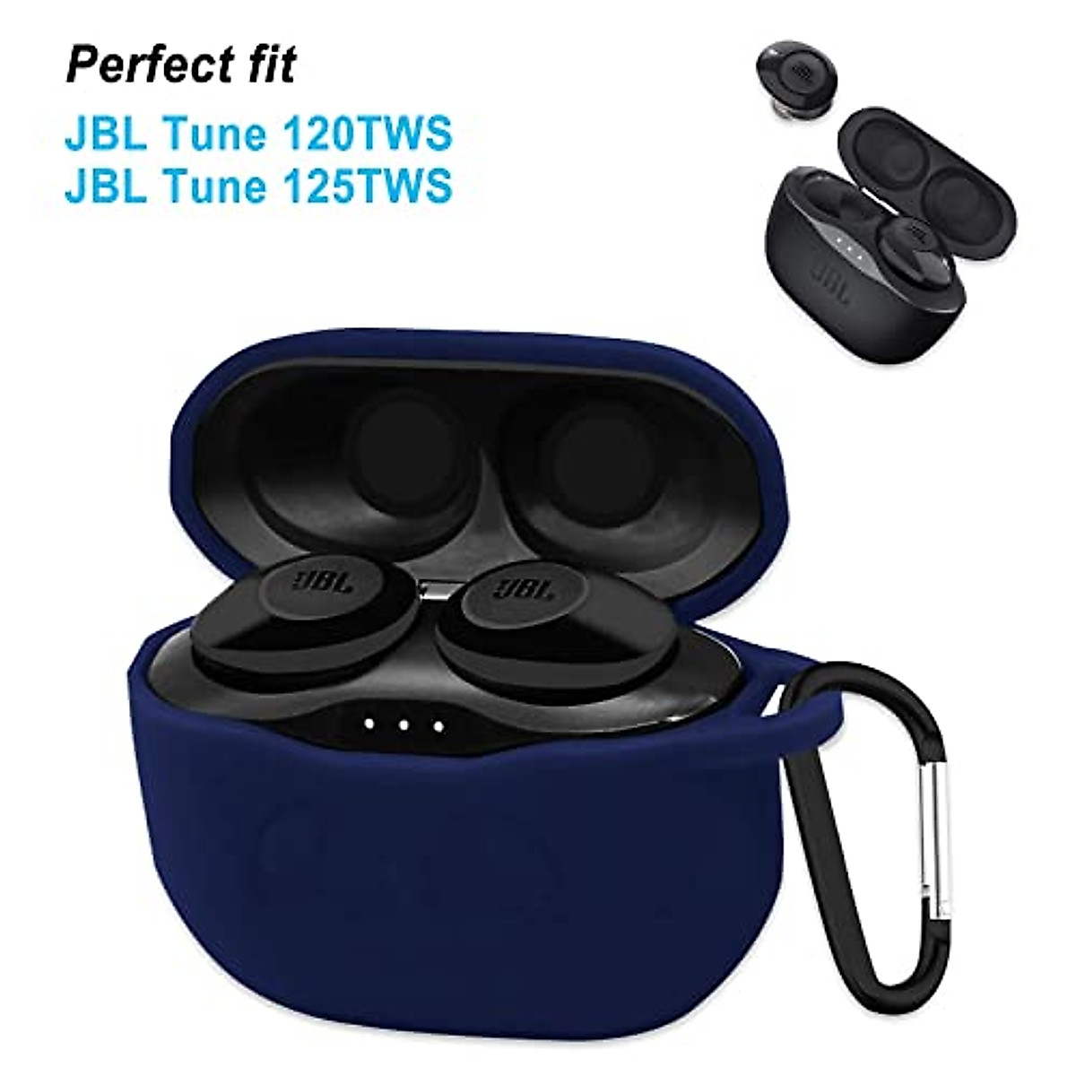 Nimon Silicone Case for JBL Tune 125TWS/120TWS, Soft and Flexible, Scratch/Shock Resistant Silicone Cover for JBL Tune 125TWS/120TWS Headphones (Navy Blue)