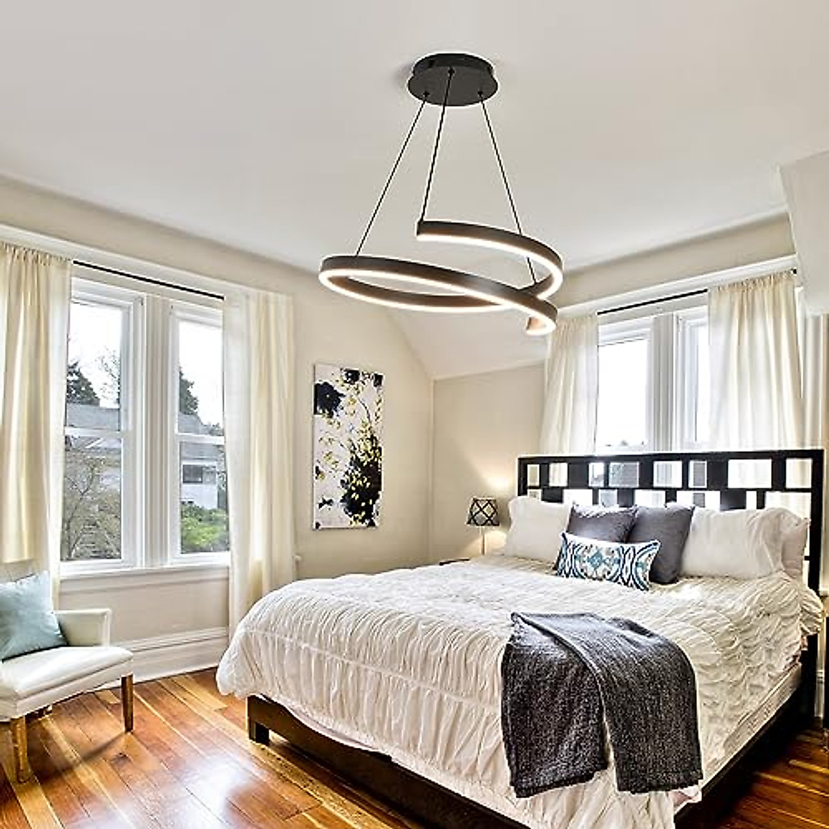 SHIKHO Modern LED Pendant Light Fixture Remote Control Dimmable 3000-6000K Black Chandelier Adjustable Hanging Light for Living Room Dining Room Kitchen Island Bedroom Foyer