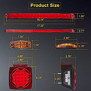 LIMICAR Trailer Lights LED Kit, LED Trailer Lights Kit, Boat Trailer Lights LED Submersible Kit, LED Trailer Lights Kit for Utility Trailer, w/Red Amber Trailer Marker Lights, 3rd Brake ID Light Bar