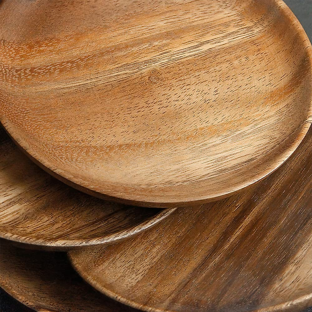 IQCWOOD Wooden Dinner Plates, 6 Inch Round Wood Plates Set of 4, Acacia Wooden Plates Round Tray Easy Cleaning Serving Platter for Food Dessert Salad Plate Fruit Platters