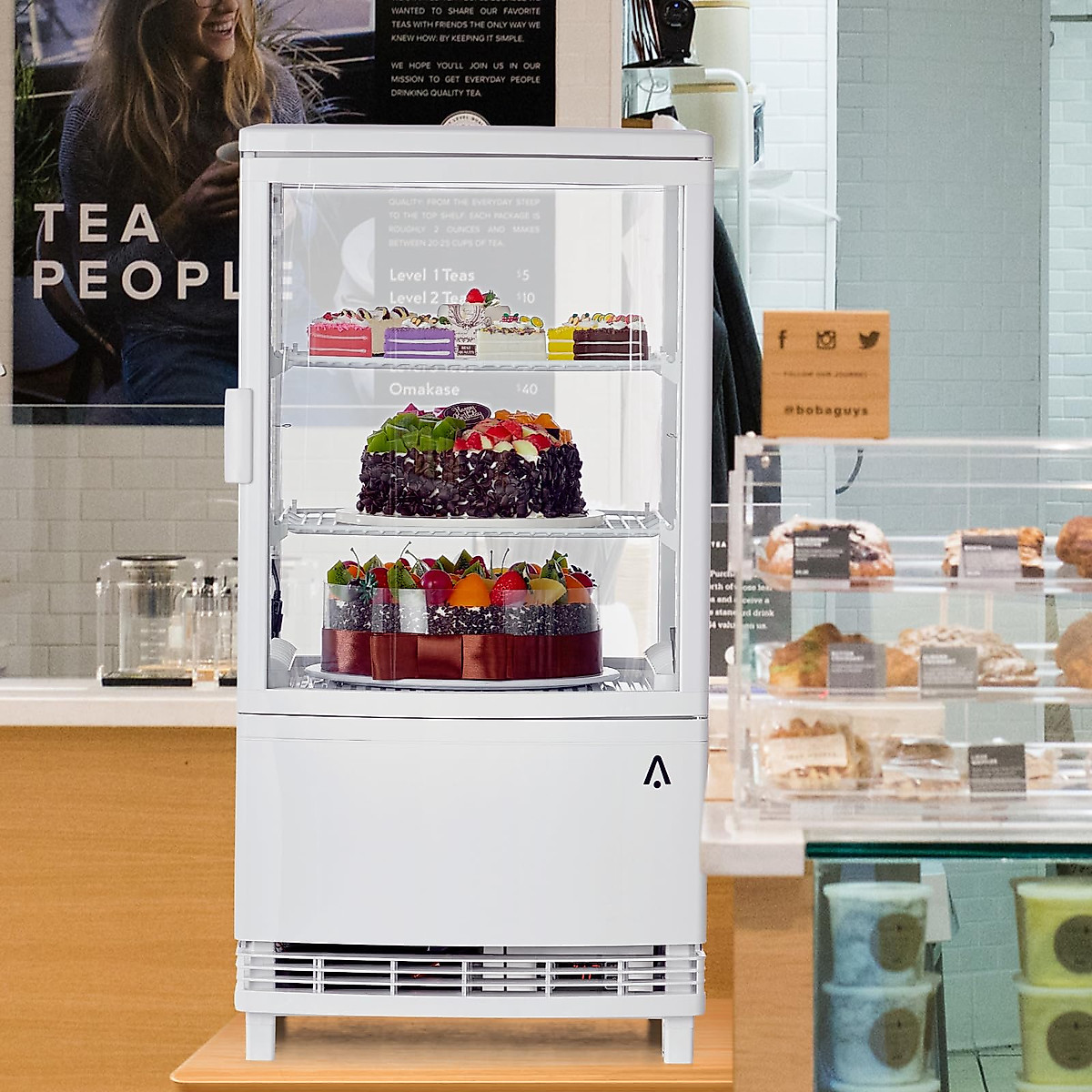 Takywep Commercial Refrigerator Display Case 2 Cu.FT, Two Glass Door Display Refrigerator Display Fridge, Countertop/Floor Refrigerator with LED Lighting, Adjustable Shelves, Double-Layered Glass