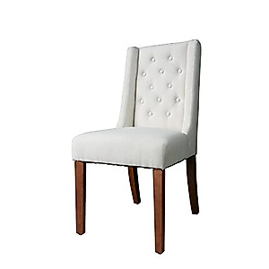 Morhome Upholstered Dining Set of 2 Elegant Tufted Fabric Parsons Chair with Solid Wood Legs, White