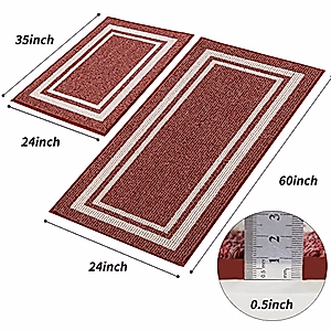 COSY HOMEER Kitchen Rugs Non-Slip 20" x30/20 x48 Inch Thick Polypropylene Standing Mat for Home Machine Washable, Red Frame