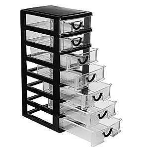 Rempry Mini Plastic Drawers Organizer, 7.1"x5.1"x13.2" Small Storage Drawers Containers with 7 Clear Drawer Units, Black
