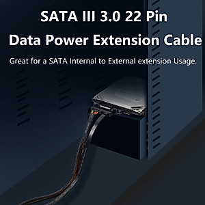 GELRHONR 22Pin SATA Power Extension Cable,22 Pin（7+15） Sata Male to Female Data and Power Combo Extension Cable with Locking Latch,for HDD,SSD,Optical Drives, DVD Burners, PCI Cards-0.3M(6Gbps/s)