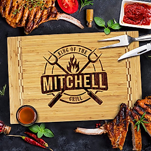 Custom Personalized King of the Grill BBQ Bamboo Deluxe Cutting, Carving and Slicing Board (Large Rectangle - 18" x 12")