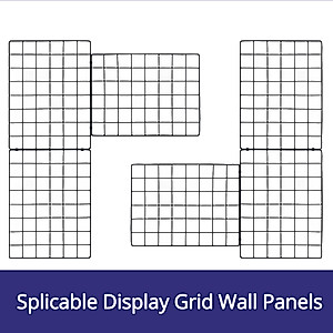 WELLCO Grid Wall Panels, 15.7"x 11.8" Grid Wall for Any Retail Display, Portable and Assembled Wall Grid with Extra Joining Clips and Hooks, 4 Pack, Black