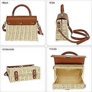 So'each Women's Handbag Wicker Straw Crossbody Rattan Bag Boho Crossbody Bag Beige