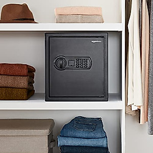 Amazon Basics Steel Home Security Safe with Programmable Keypad Lock, Secure Documents, Jewelry, Valuables, 1.2 Cubic Feet, Black, 13" x 13" x 14.2"