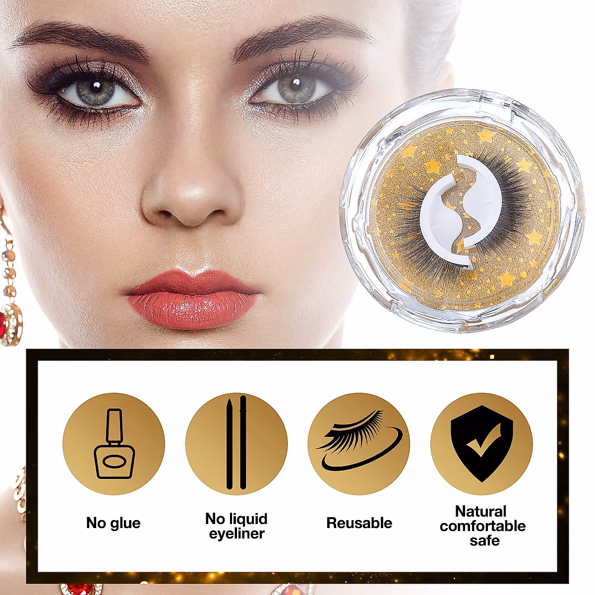 6 Pairs Reusable Self Adhesive Eyelashes No Glue or Eyeliner Needed Waterproof Natural Look False Lashes Extension Stable Stick on Eyelashes False Eyelashes Gift for Women Girls, 3 Style