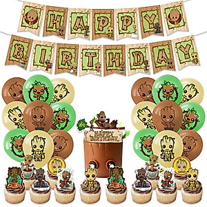 Groot Party Decorations, Groot Birthday Decorations, Groot Birthday Party Supplies，Set Include Banner Balloons Cake Tops