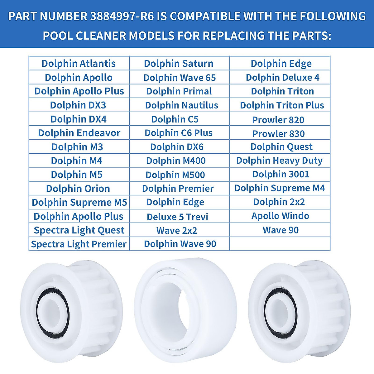 4 Pack Guide Wheels with 2 Pack Pulley Gears Replacement Parts Number 3884997-R6 Compatible with Nautilus CC Plus, Maytronics Dolphin Fits Dx3/Dx4/Dx6 &M200/M400/M500 Pool Cleaner Parts
