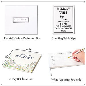 OEICYUA Funeral Guest Book - Hardcover in Loving Memory Guest Sign in Book - Elegant White Flower Decoration - with Share a Memory Table Stand - 200 Guests Entries with Name & Address.