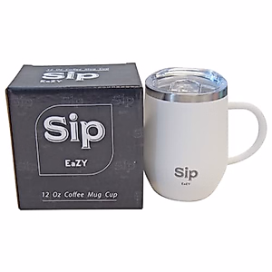 BLACK Double Walled 18/8 StainlessSteel Insulated Cup, Handle & Lid 12oz- Drinks Hot up to 6 hours Cold up to 24hour - Coffee, Tea, Beer, Water, Wine -Arrives Boxed for easy Gifting!