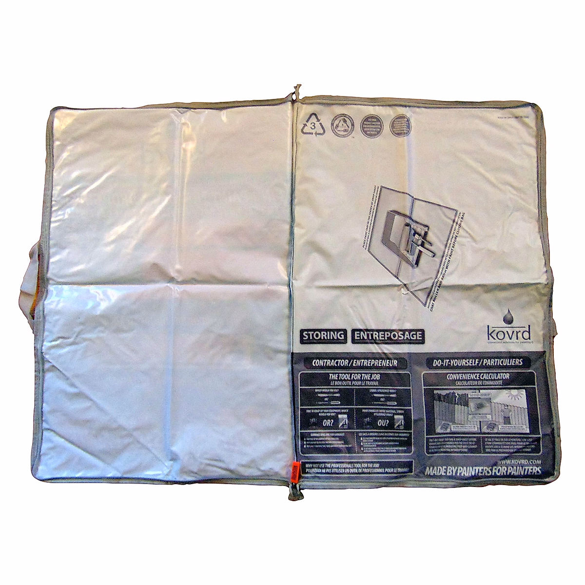 Kovrd 2-in-1 Reusable Paint Tray Storage Bag and 39” x 29” Drop Cloth, Keep Brushes Rollers and Paint Wet for Days, Fits 5-gal Bucket, Contractor Quality for Professional Interior and Exterior Jobs