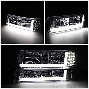 DNA MOTORING HL-LB-CSIL99-CH-CL1 Chrome Housing Pair LED DRL Headlight Bumper Lamps Replacement For 99-02 Silverado