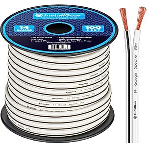 InstallGear 14 Gauge AWG Speaker Wire True Spec and Soft Touch Cable Wire (100ft White/Black) - for Car Speakers, Stereos, Home Theater Speakers, Surround Sound, Radio - 14 Gauge Wire/Speaker Cable