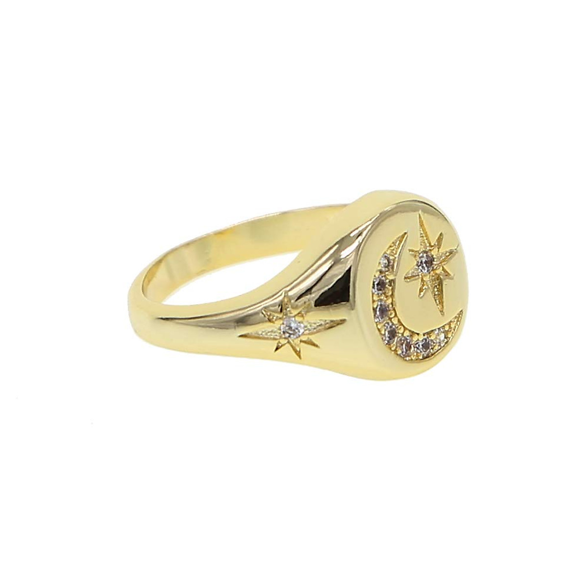 ATJMLADYJEWELRY Classic women finger jewelry Gold plated moon star engraved star signet ring 6 7 8 (8)
