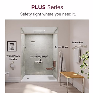 HEALTHCRAFT Plus Series Towel & Robe Hook, Bath & Shower Grab Bars, Shower and Bathroom Safety, Stainless-Steel, Wall-Mounted Heavy Duty for Elderly, Seniors or Handicap/Up to 500Lbs/ Polished Chrome