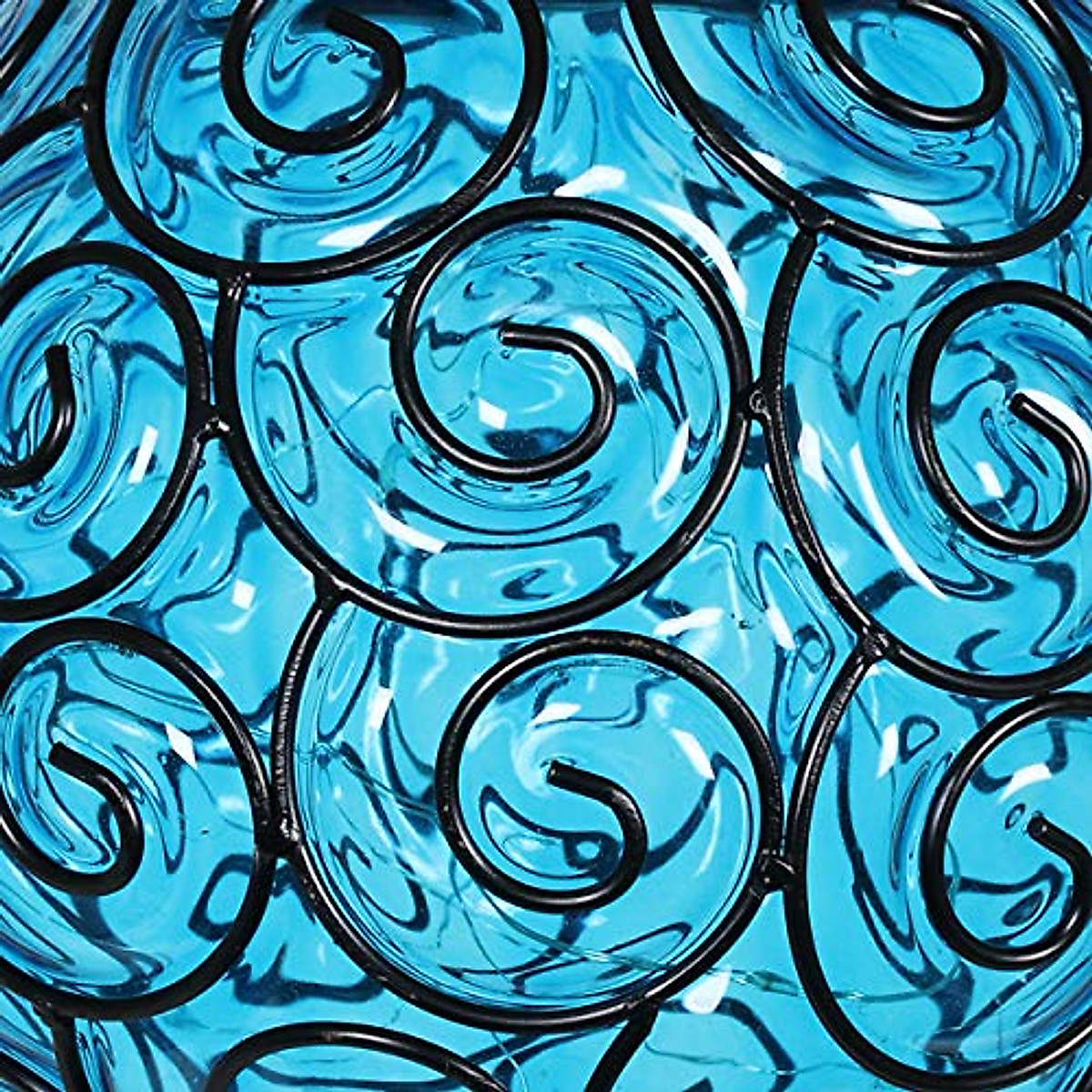 Exhart Outdoor Garden Solar Lights, Round Glass and Metal Hanging Lantern, 15 Firefly LED Lights, 7 x 20 Inch, Blue