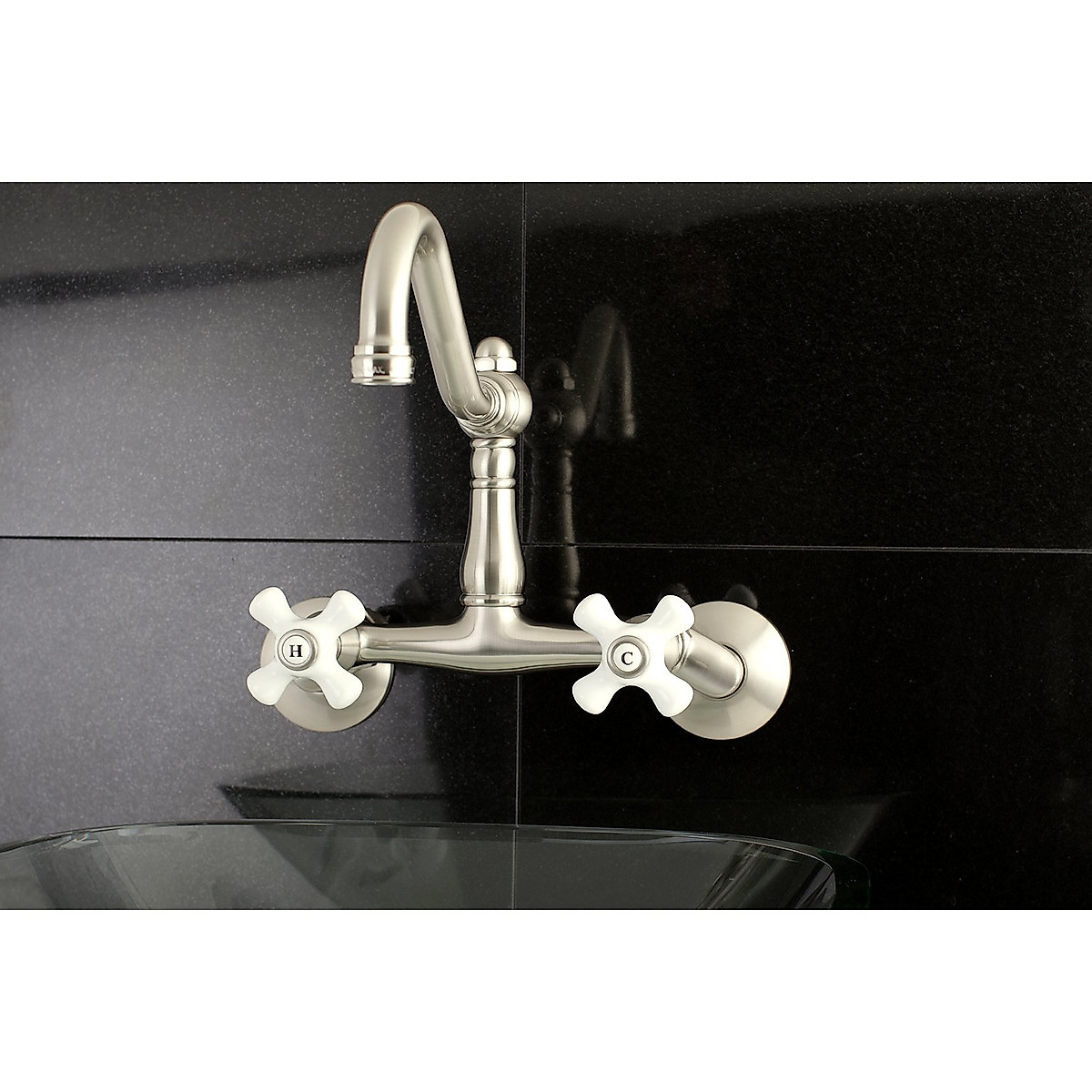Kingston Brass KS3228PX Vintage Wall Mount Kitchen Faucet, Brushed Nickel, 8.5 x 8 x 6