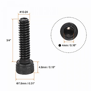 uxcell #10-24x3/4" Hex Socket Head Cap Screw Bolts 12.9 Grade Alloy Steel 50pcs