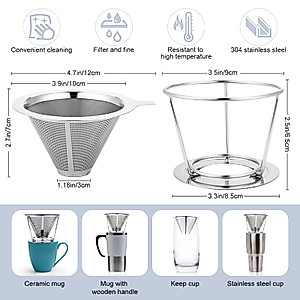 Yanyole Pour Over Coffee Maker,Coffee Filter,Slow Drip Paperless Stainless Steel Cone Coffee Dripper(1 Cup)