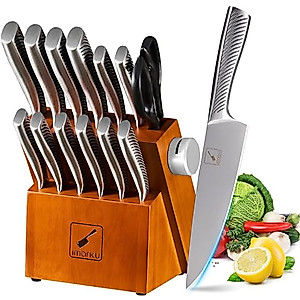 imarku Knife Set,14-Piece Knife Sets for kitchen with block,Premium One-Piece Kitchen Knife Set with Sharpener,High Carbon Stainless Steel Knives Set for Kitchen,Silver,Dishwasher Safe