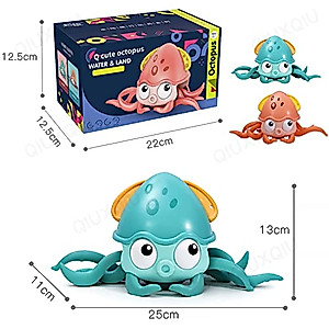 QIUXQIU Baby Bath Toys Crawling Toy Wind up Octopus Water Toy Toddlers Swimming Floating Playing Paddling Set in Bathroom Beach Pool Water Playset for Boys and Girls (Orange)