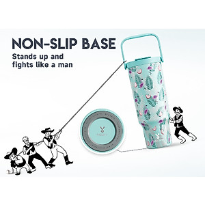 Meoky 40 oz Tumbler with Handle and Straw, Insulated Water Bottle, Stainless Steel Travel Mug, Keeps Cold for 34 Hours, 100% Leak Proof, Fits in Car Cup Holder (Blue Flamingo)