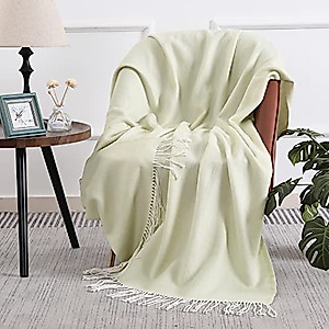 Panku Decorative Herringbone Faux Cashmere Blanket Throw with Fringe, Lightweight Soft Cashmere Like Chevron Throw Blanket with Tassels for Couch Sofa Chair, Farmhouse Boho Blanket 50x60 Sege Green
